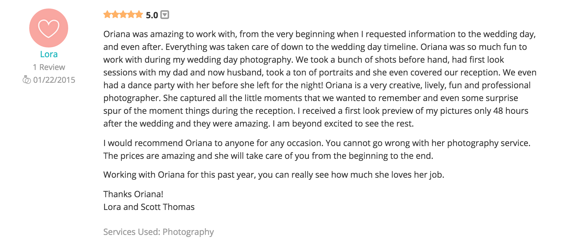 Thank you for the 5-star Reviews! - Oriana - Charleston SC Wedding ...